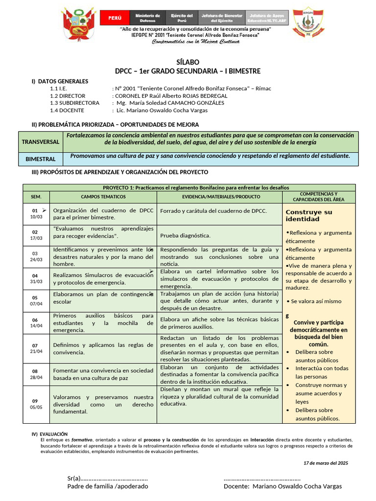 SILABO 1ro DPCC 2025 IB | PDF