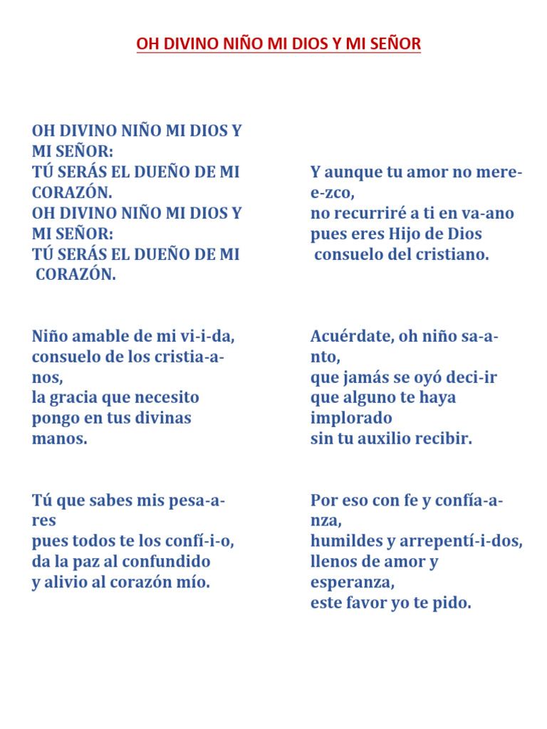 Oh Divino Niño Mi Dios y Mi Señor - 040130 | PDF
