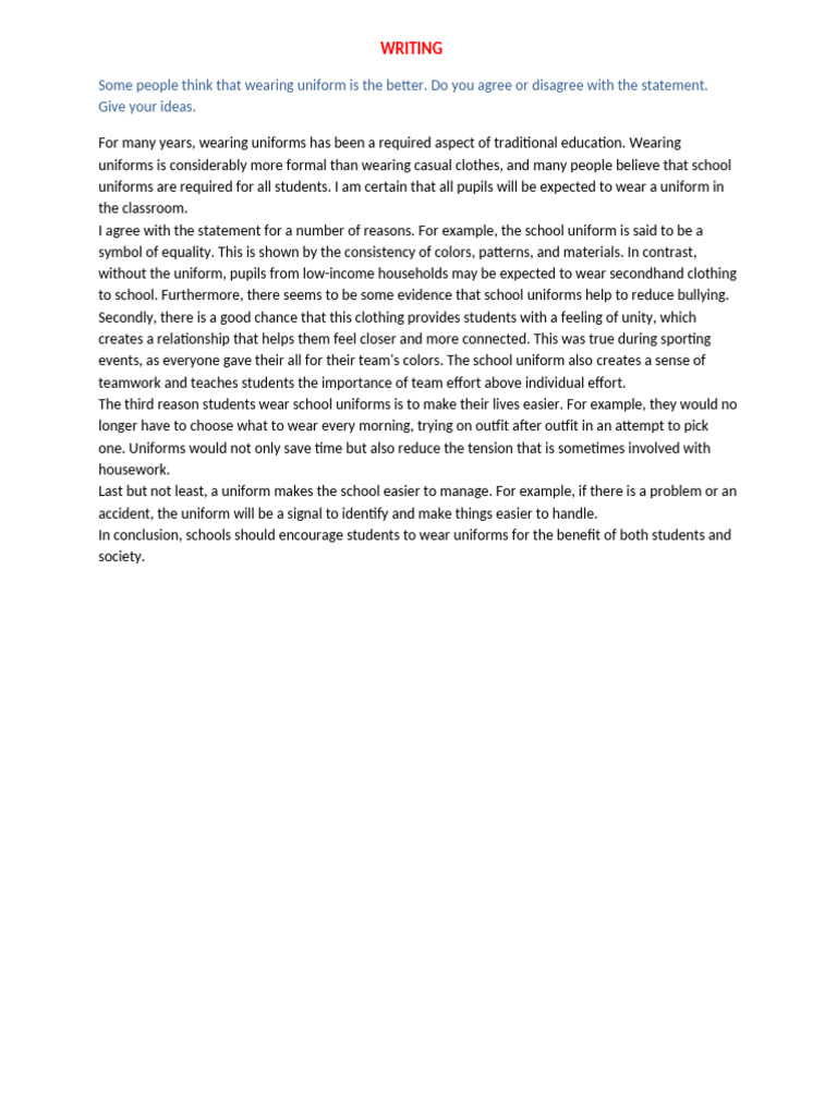 Writing Wearing Uniform HSG | PDF