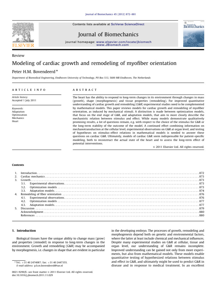 Modeling of Cardiac Growth and Remodeling of Myofiber Orientation | PDF ...