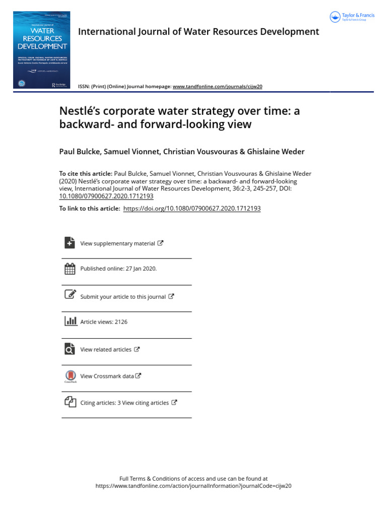 Nestl S Corporate Water Strategy Over Time A Backward - and Forward-Looking View | PDF | Water ...