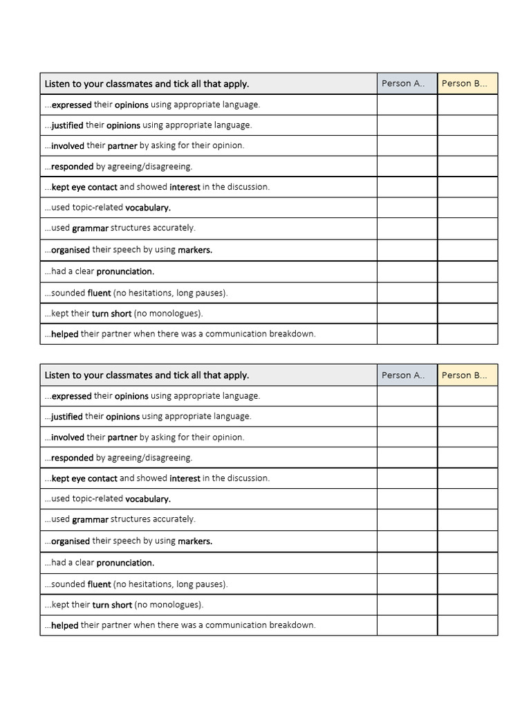 Speaking Checklist | PDF