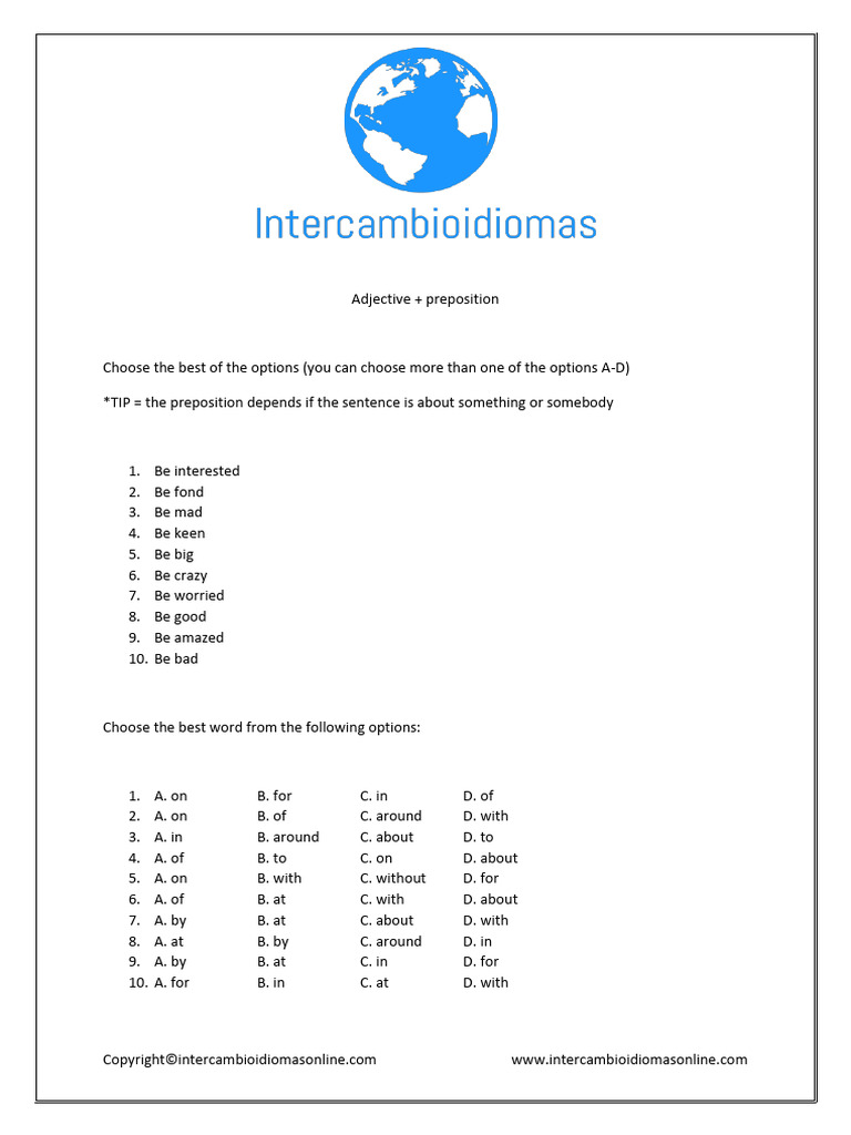Multiple Choice Adjective Preposition | PDF