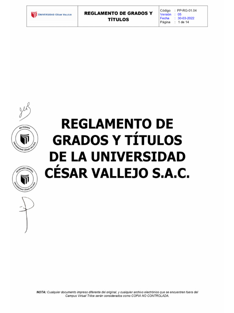 10.9 Reglamento de Grados y Títulos v05 | PDF