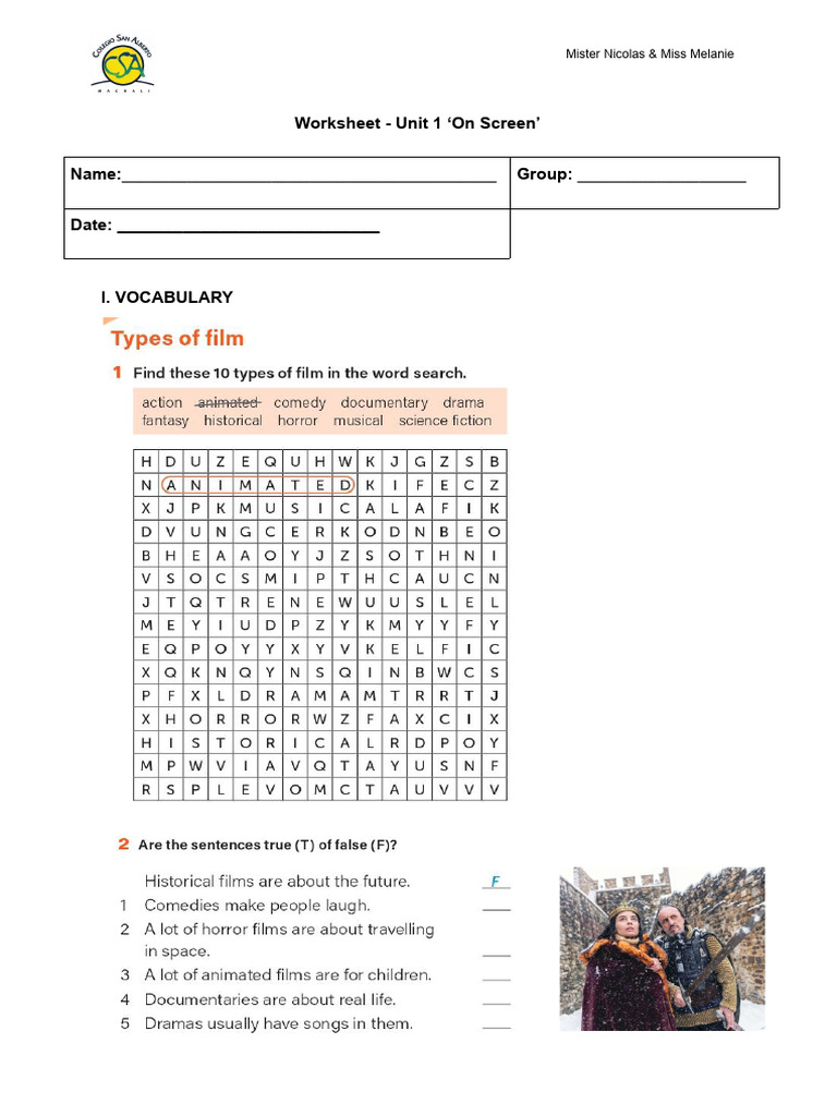 Worksheet - Unit 1 On Screen' | PDF