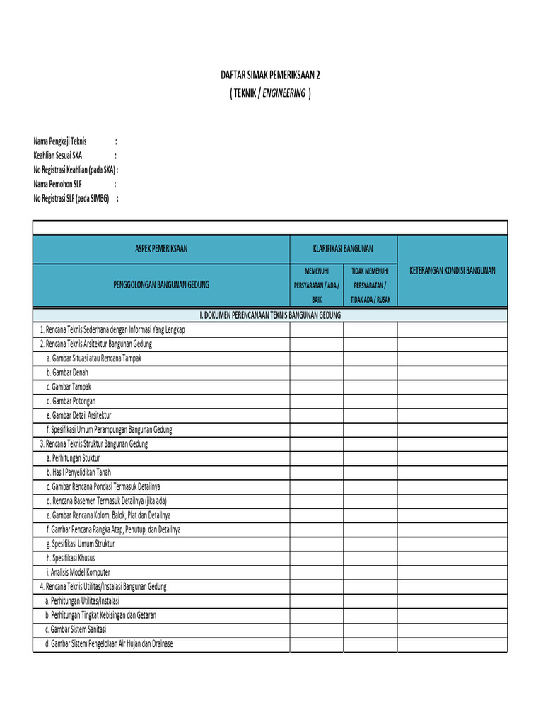 perumahan-ciptakarya-opd-DAFTAR SIMAK PEMERIKSAAN SLF1 | PDF
