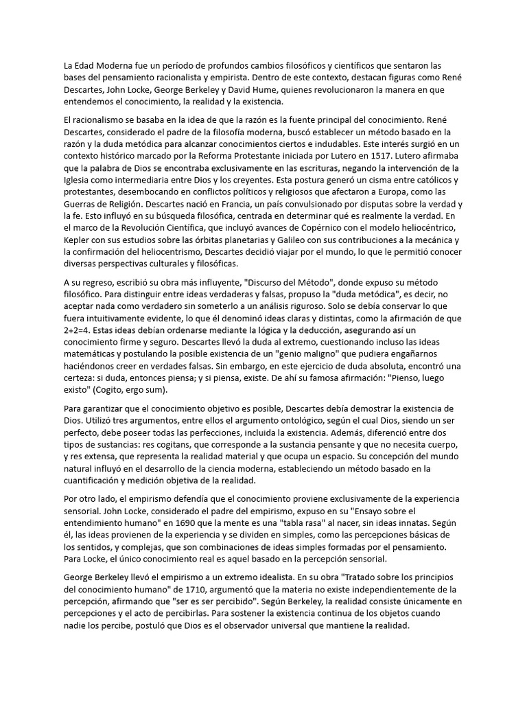 Filosofía Moderna | PDF | Empirismo | René Descartes