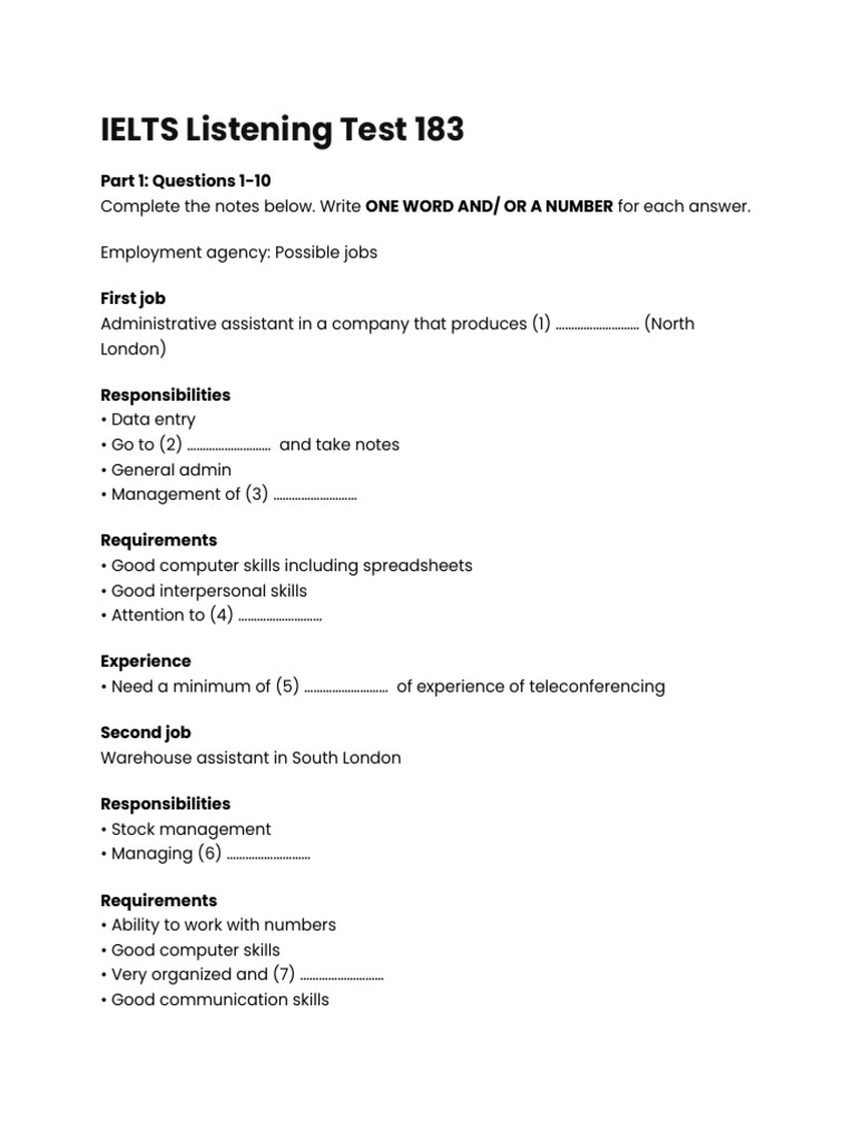 IELTS Listening Test 183 Summary | PDF | Soap
