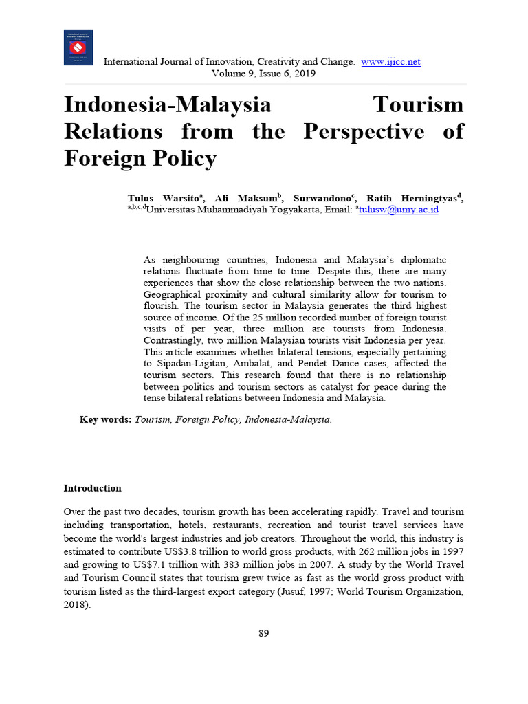 Higlight Negotiation Process Between Indonesia and Malaysia in Tourism ...