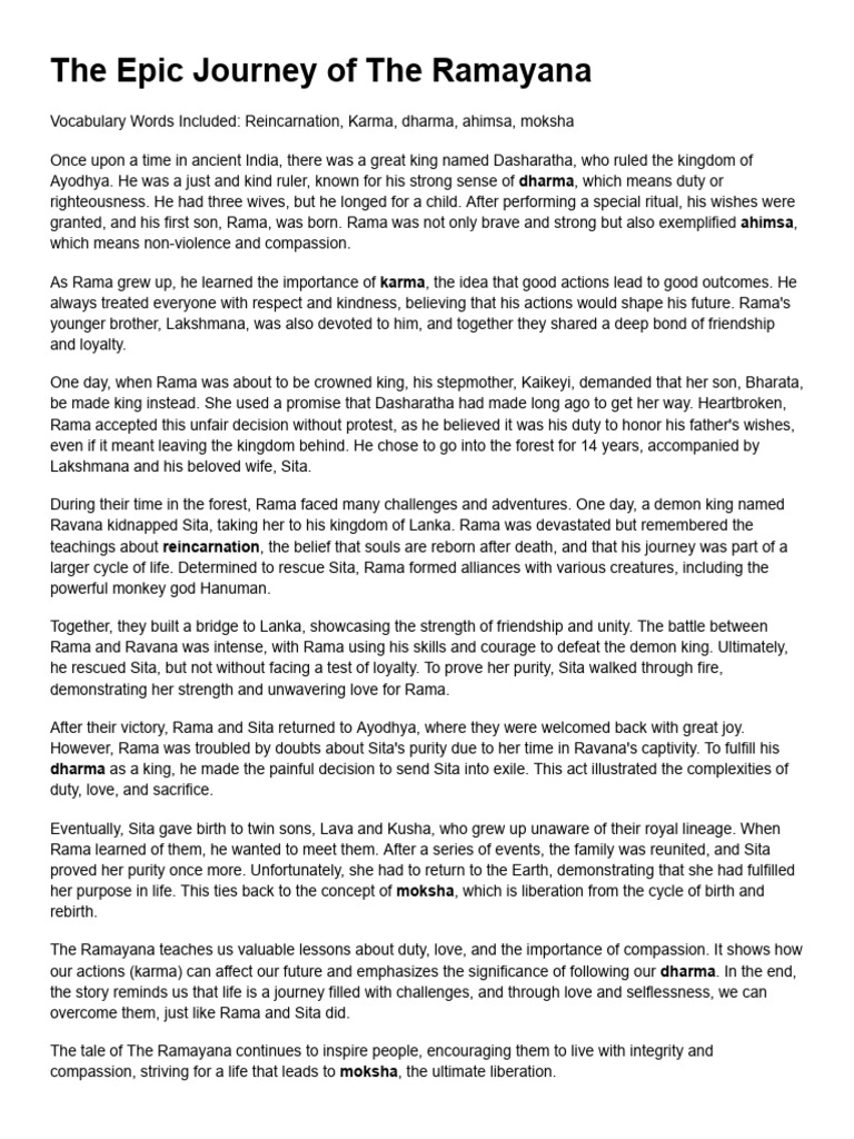 The Epic Journey of The Ramayana | PDF | Rama | Sita