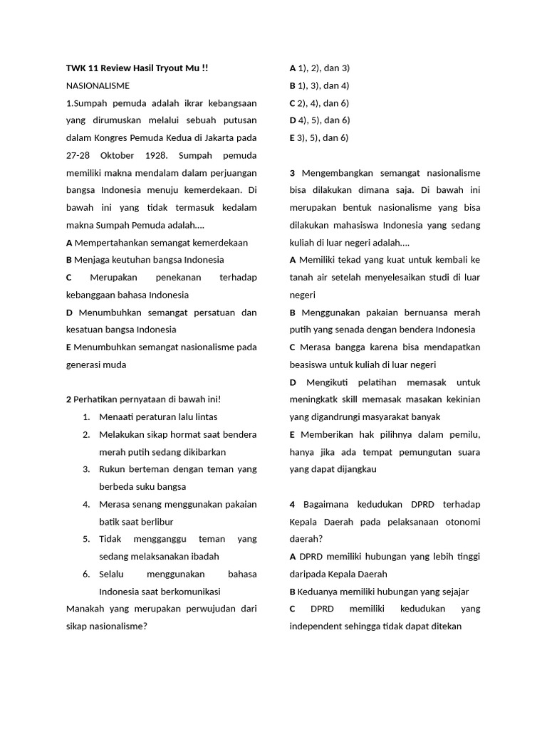TWK 11 Review Hasil Tryout Mu | PDF