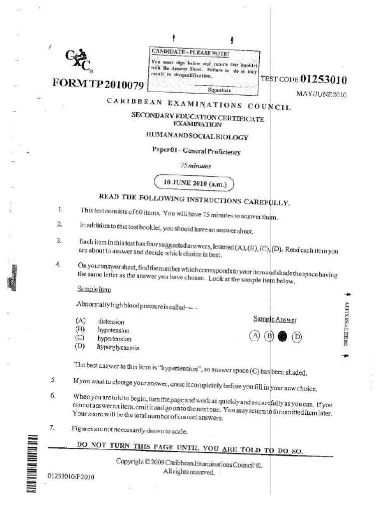 Csec HSB 2010 p1 Solutions | PDF