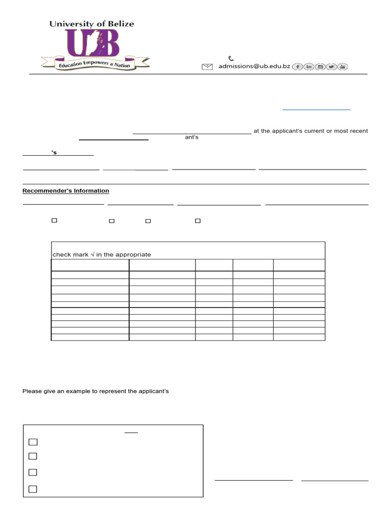 Undergraduate Recommendation Forms | PDF | Behavioural Sciences | Behavior Modification