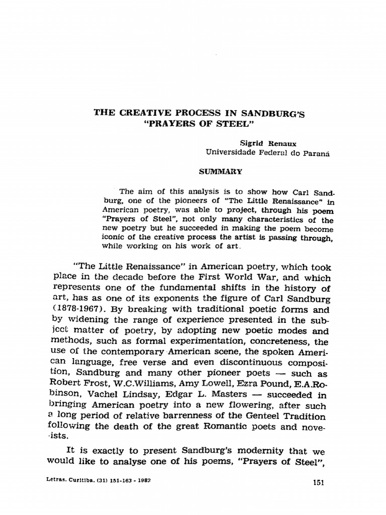Analyzing Sandburg's "Prayers of Steel" | PDF | American Poetry | Poetry