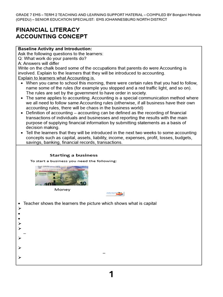 Grade 7 Ems Term 2 Content Notes and Informal Activities | PDF | Banks ...