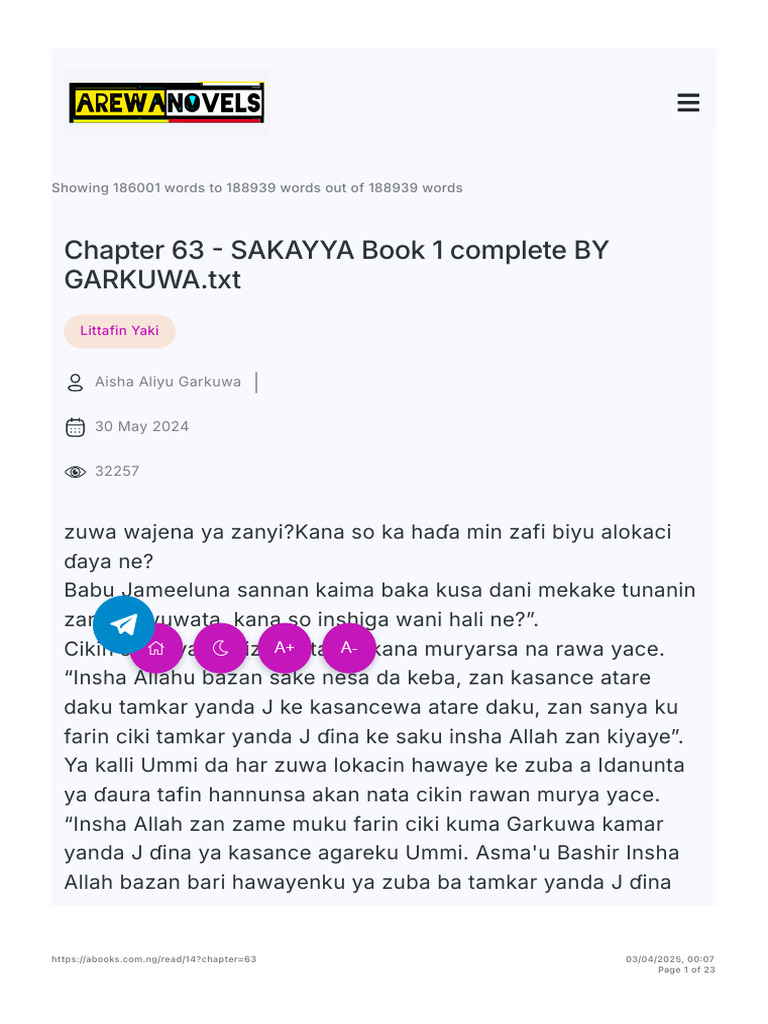 Chapter 63 Reading SAKAYYA Book 1 Complete BY GARKUWA - TXT AREWA ...