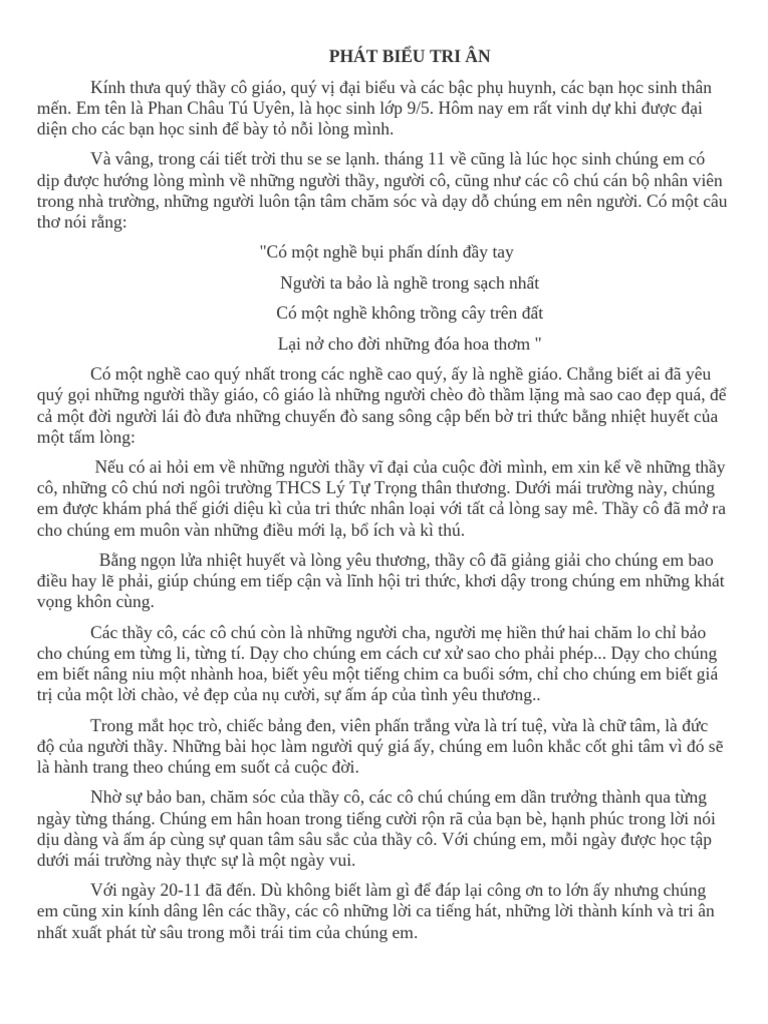 PHÁT BIỂU TRI ÂN | PDF