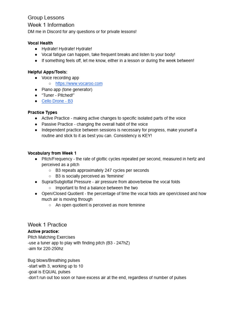 Week 1 Voice Training Sophia | PDF | Pitch (Music)