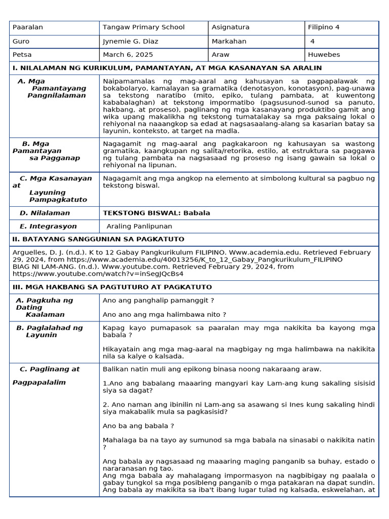 DLP Filipino Day 3 | PDF