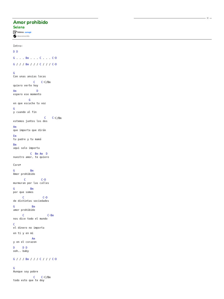 Amor Prohibido, Selena - Acordes | PDF
