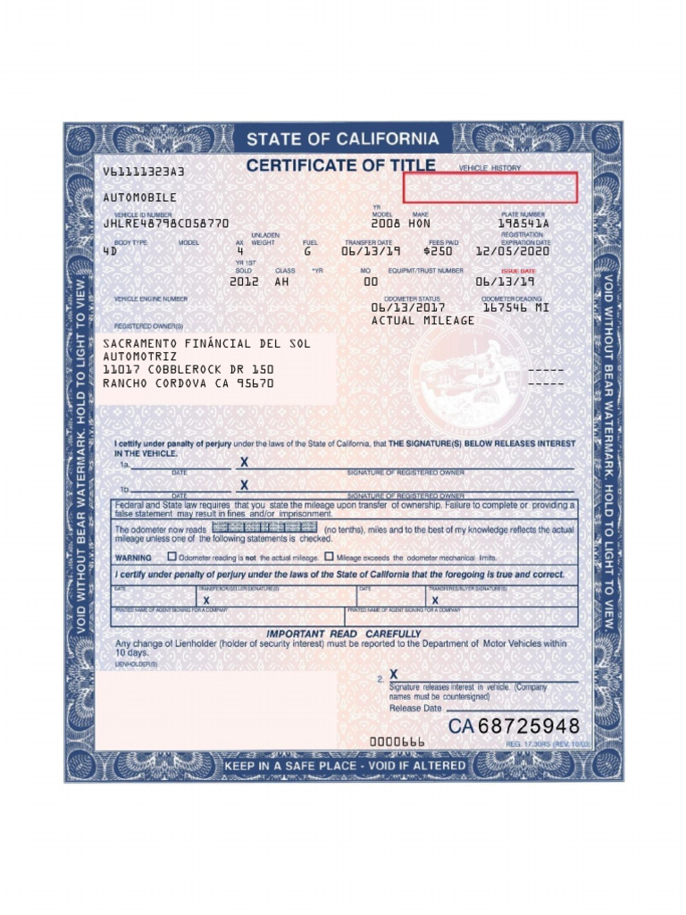 Titulo California Honda CRV 2008 | PDF