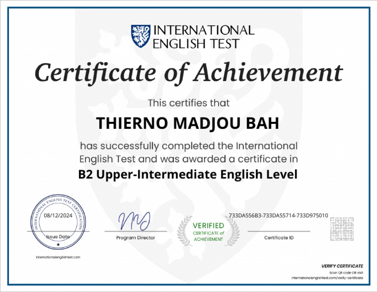 English Certificate B2 Upper Intermediate English Level THIERNO MADJOU BAH | PDF