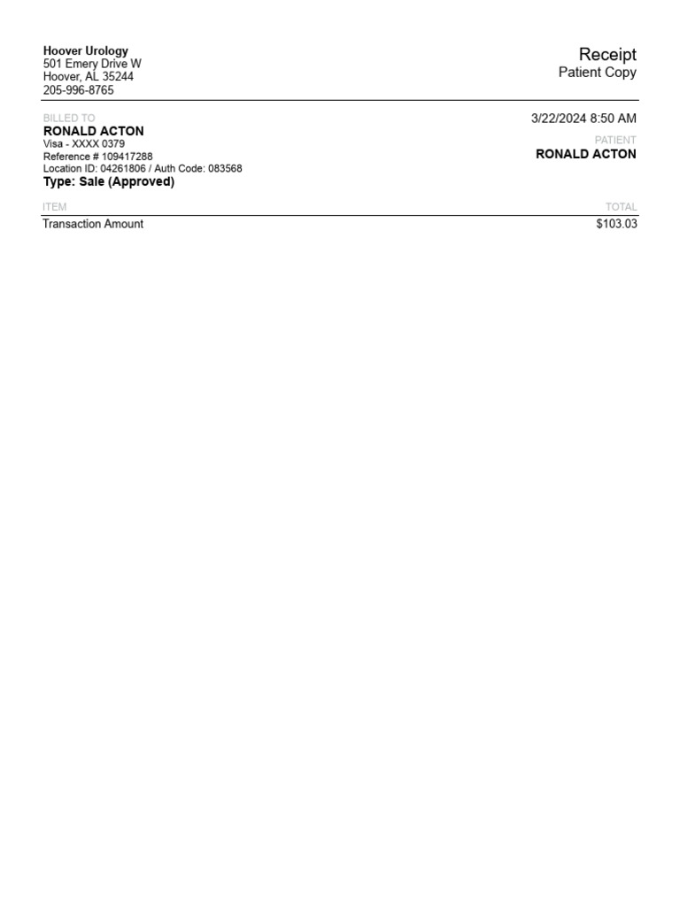 RONALD ACTON (p34541969) PatientReceipt | PDF