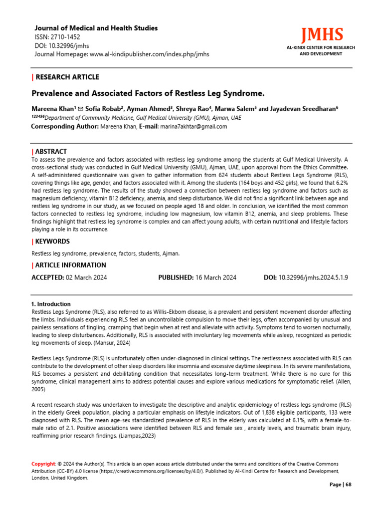 RLS Prevalence and Vitamin B12 Link | PDF | Sleep Disorder | Diseases ...