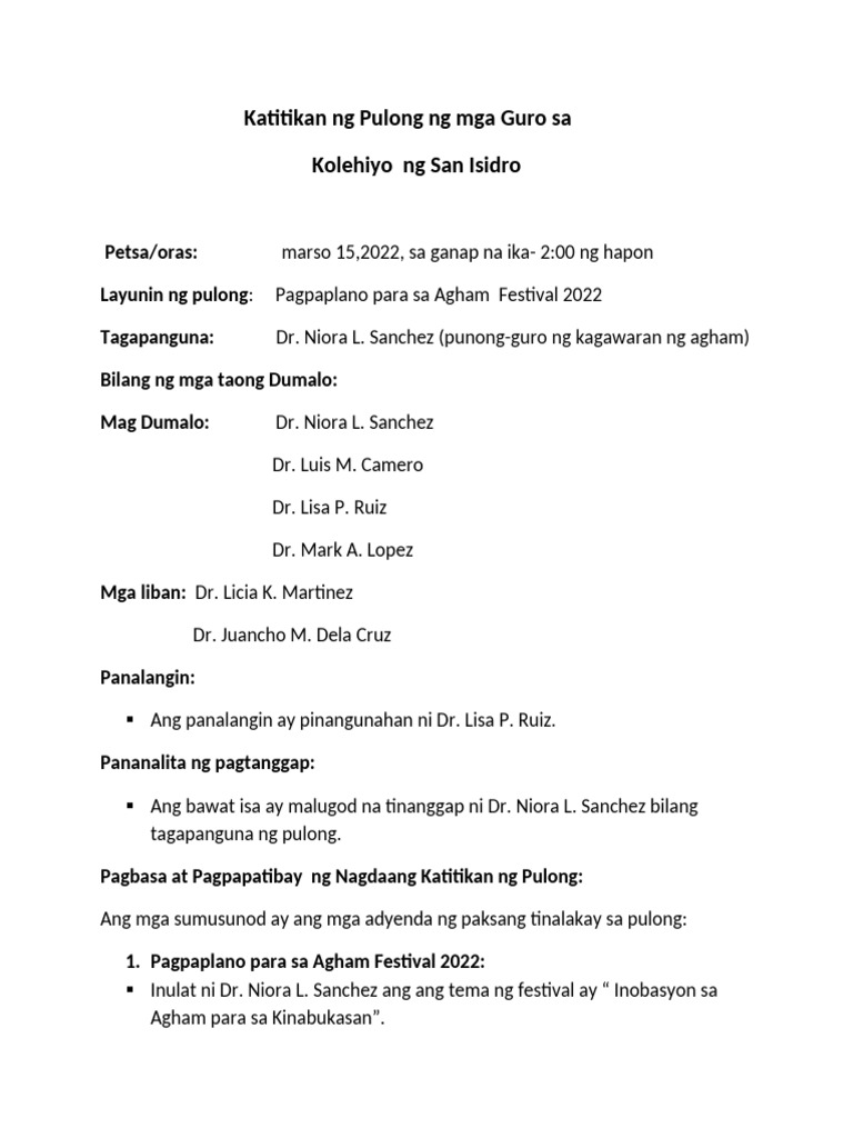 Katitikan NG Pulong NG Mga Guro Sa | PDF