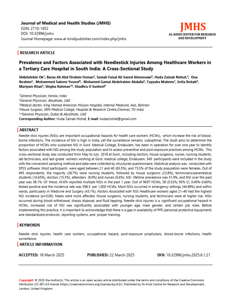Prevalence and Factors Associated With Needlestick Injuries Among ...