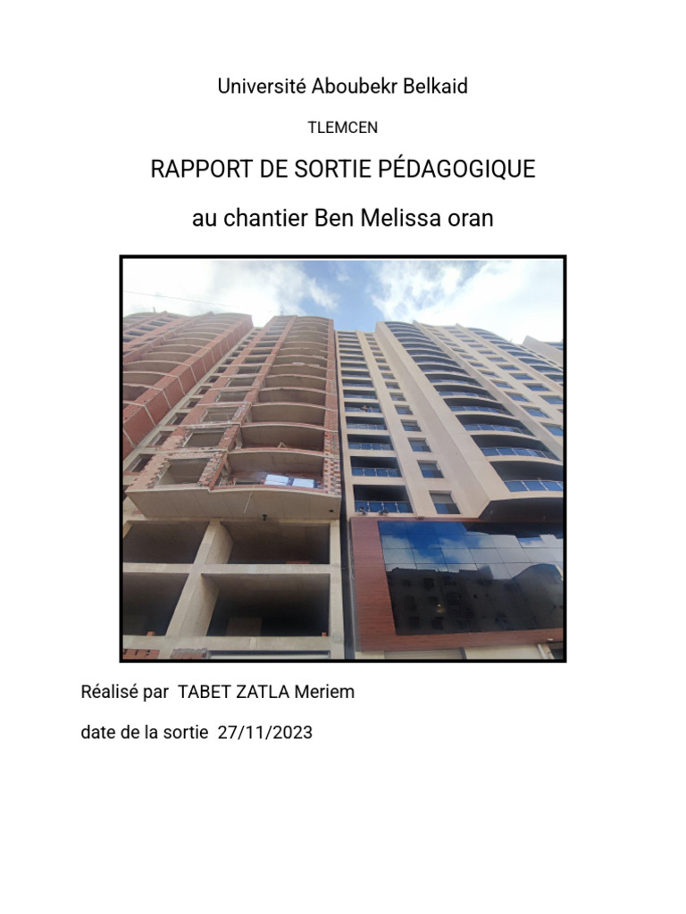 Rapport de Sortie Promotion Ben Melissa Oran Architecture | PDF ...