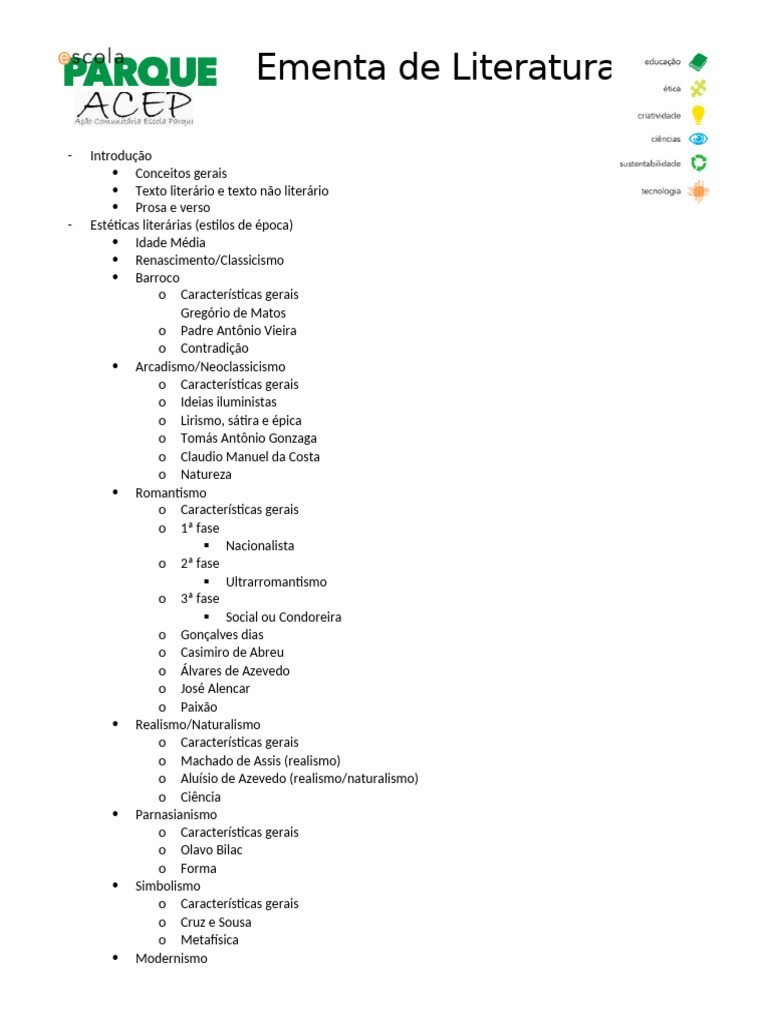 Ementa de Literatura | PDF