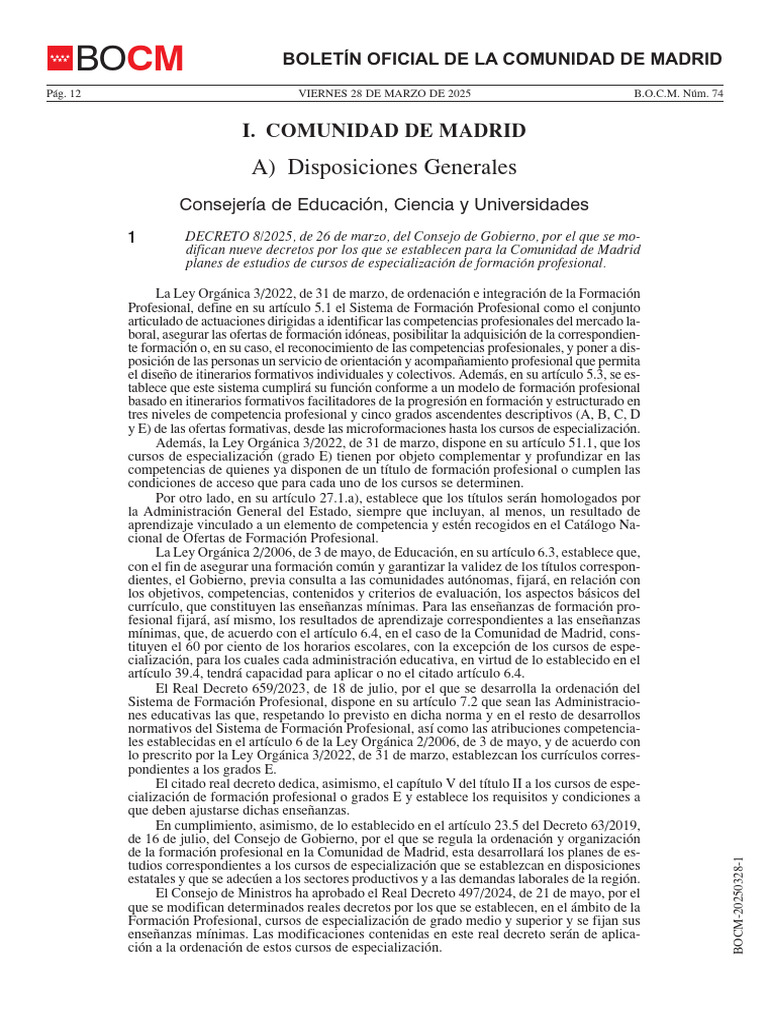 Bocm 20250328 1 | PDF | Plan de estudios | Educación vocacional
