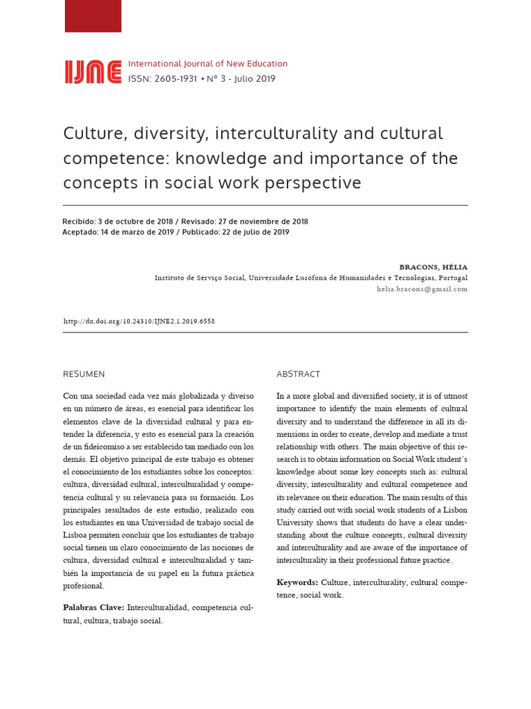 Culture, Diversity, Interculturality and Cultural Competence: Knowledge and Importance of The ...