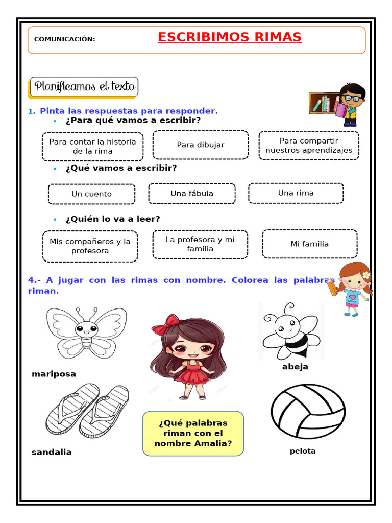 Ejercicios de Rimas para Niños | PDF