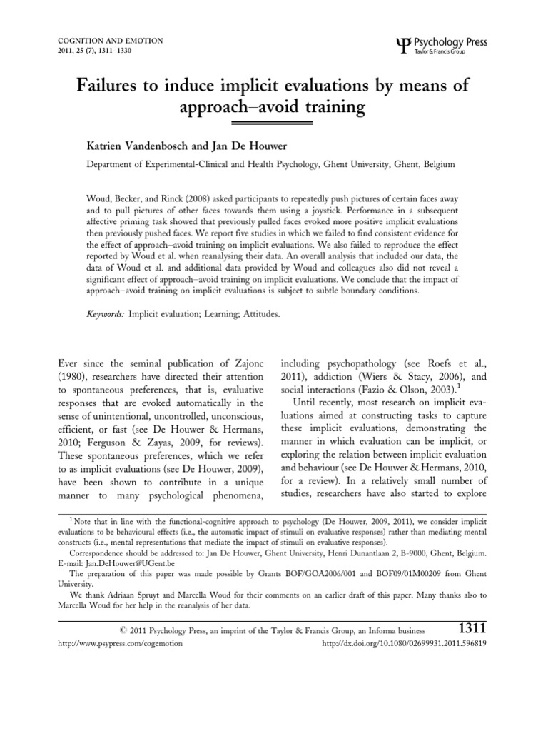 Vandenbosch & de Houwer - Failures To Induce Implicit Evaluations by Means of Approach-Avoid ...