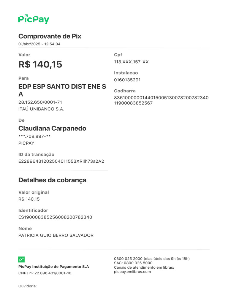 Comprovante - Picpay - Pix - 01 04 2025 12 54 11 | PDF