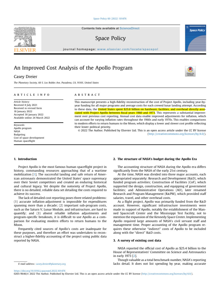 Apollo Cost Analysis | PDF | Apollo Program | Apollo Lunar Module