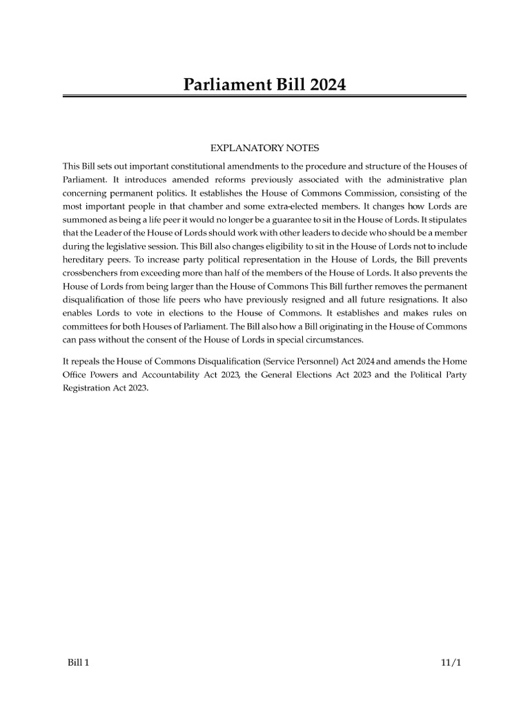 Parliament Bill 2024 | PDF