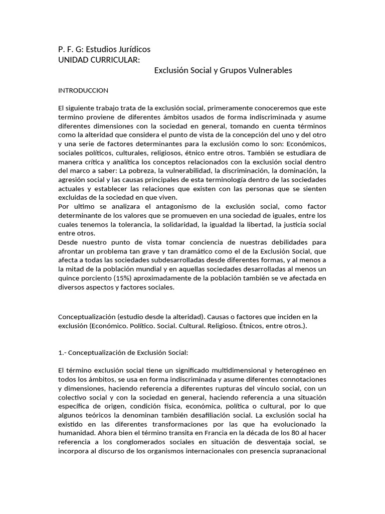 Exclusión Social: Causas y Consecuencias | PDF | Exclusión social | Pobreza