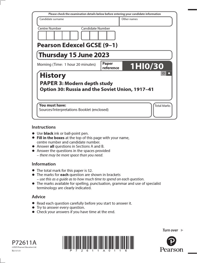 Edexcel GCSE History Exam Paper 3: Russia | PDF | Russian Empire