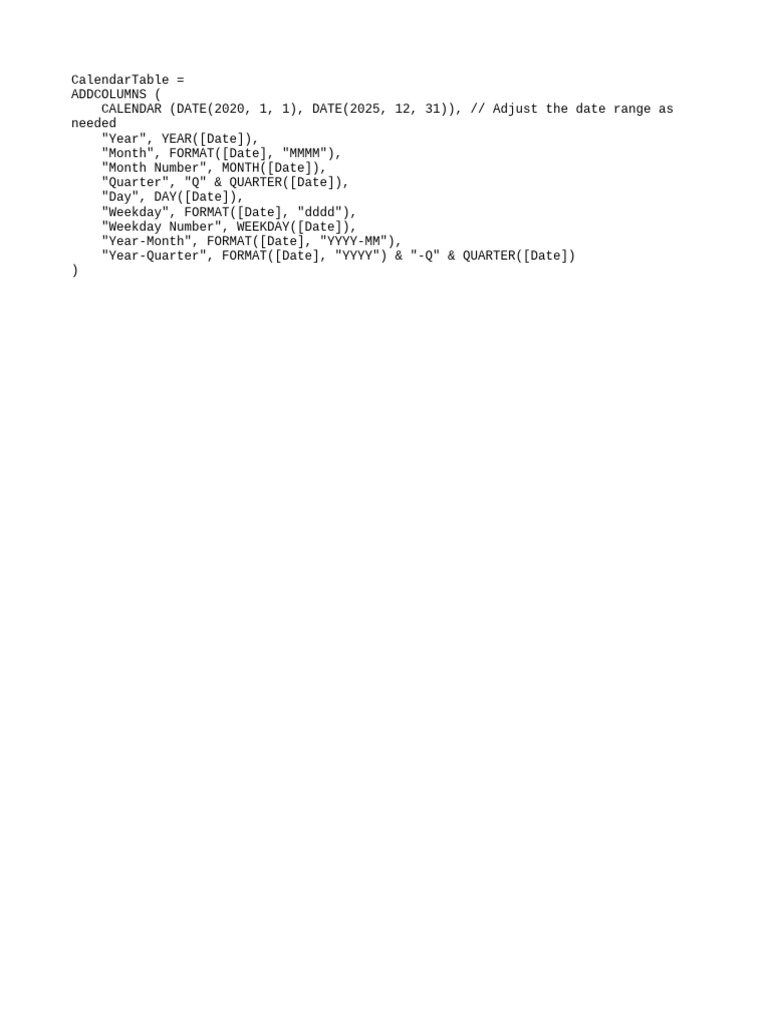Dynamic Date Table Creation in DAX | PDF
