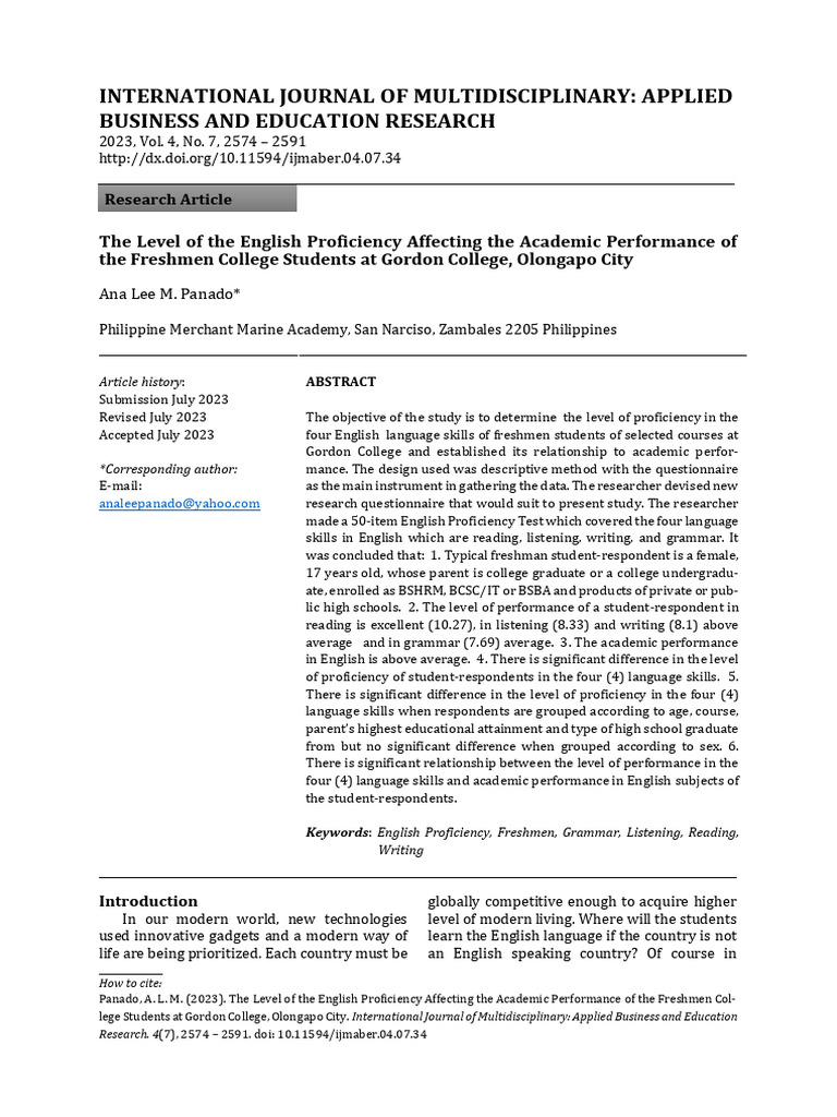 English Proficiency and Academic Performance | PDF | Analysis Of ...
