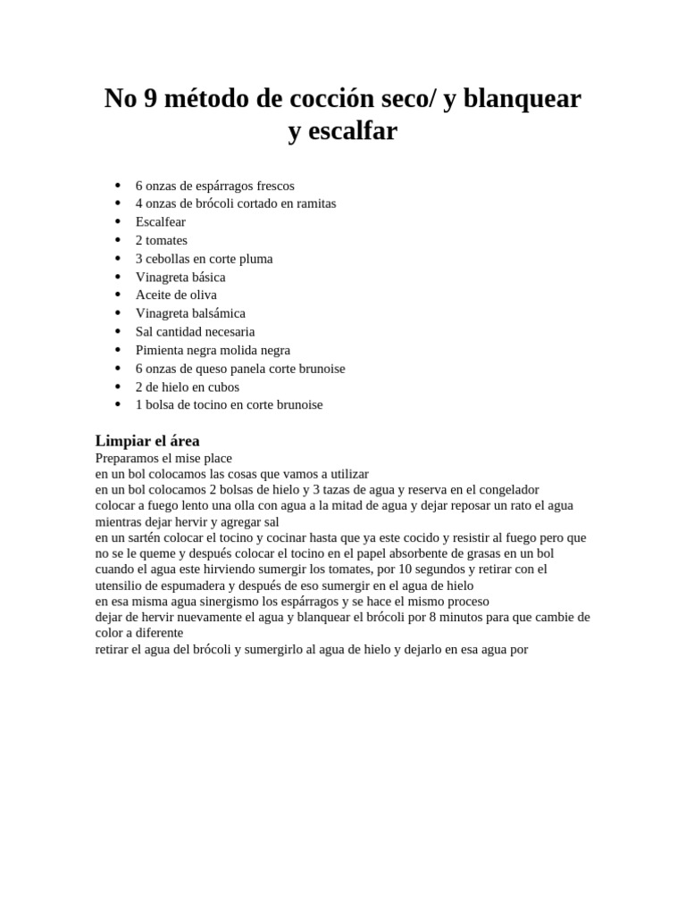 Métodos de Cocción: Escalfar y Sofreír | PDF | Cocinando | Vinagreta
