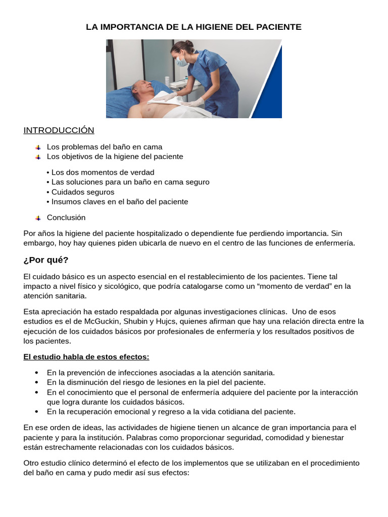 La Importancia de La Higiene Del Paciente | PDF | Higiene | Infección