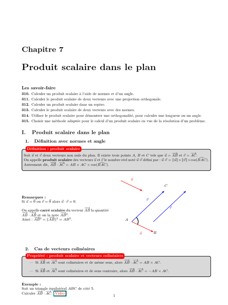 Produit scalaire et vecteurs colinéaires | PDF | Orthogonalité ...