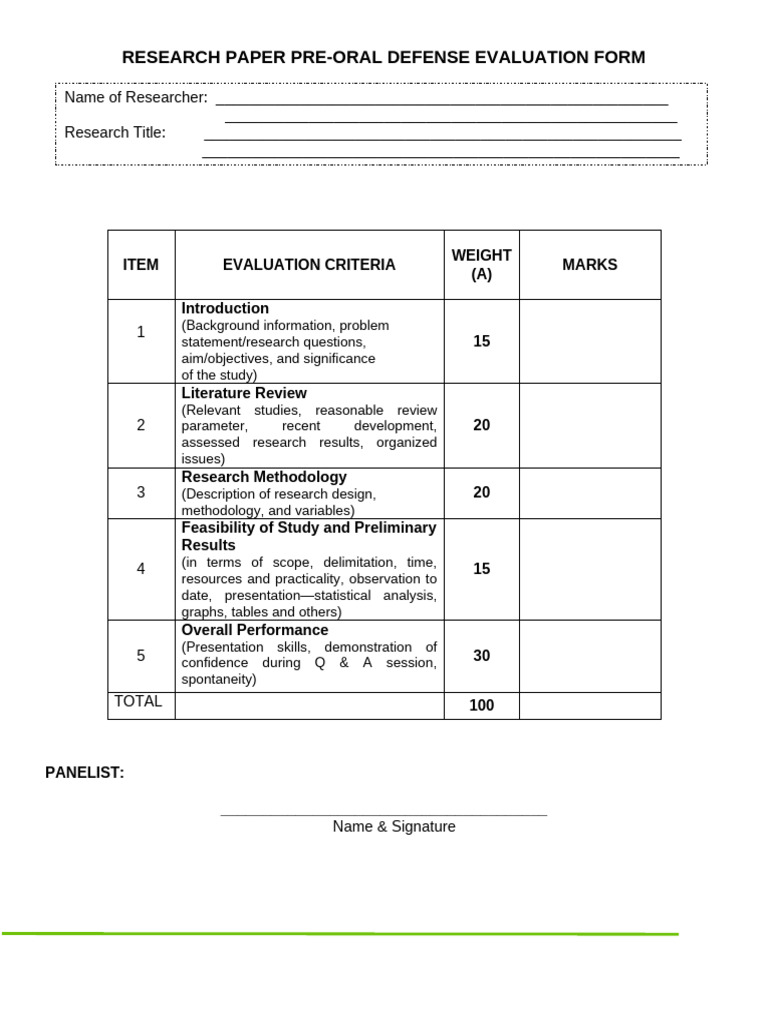 Oral Defense Evaluation Form | PDF | Cognition | Procedural Knowledge