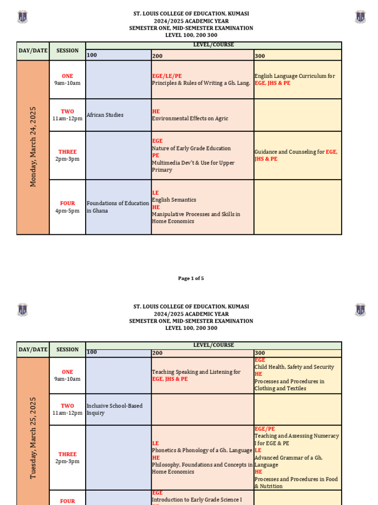 Mid-Semester Exam Timetable 2025/26 | PDF | Human Communication | Cognition