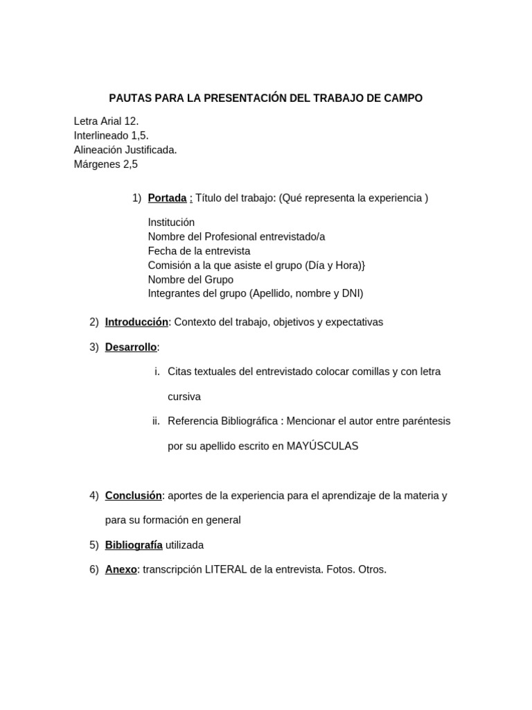 Pautas para La Presentación Del Trabajo de Campo | PDF
