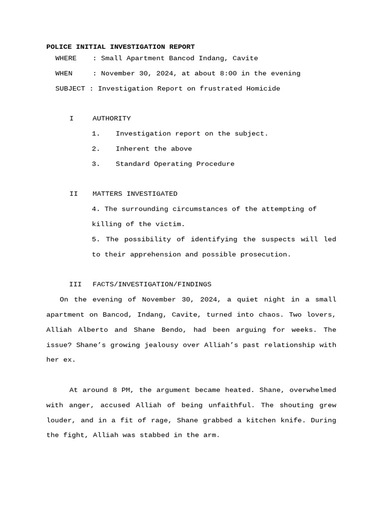 Police Initial Investigation Report 1 | PDF